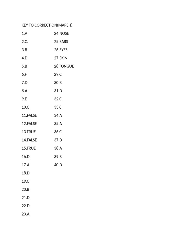 Key To Correction in Mapeh4 | PDF
