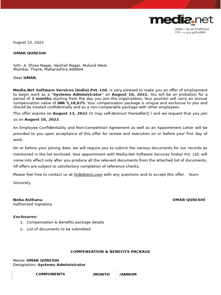 UMAR QURESHI Letter-Placement | PDF