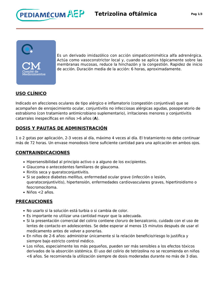 Tetrizolina Oftálmica | PDF