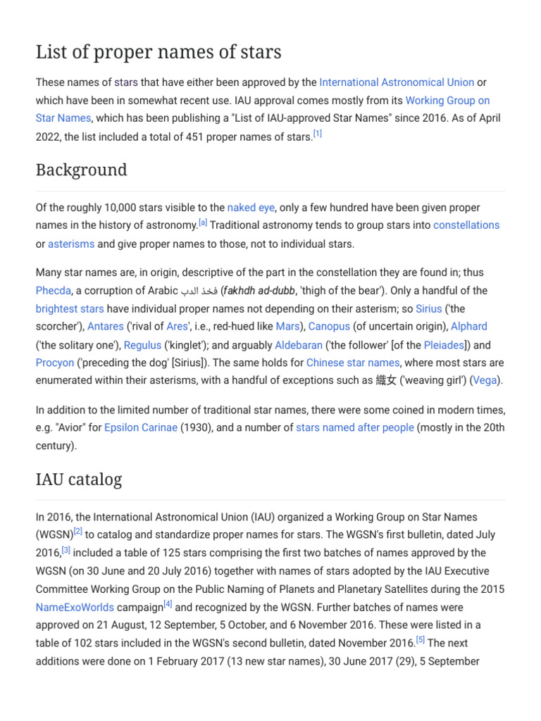 List of Proper Names of Stars - Wikipedia | PDF | Ptolemy | Astronomy