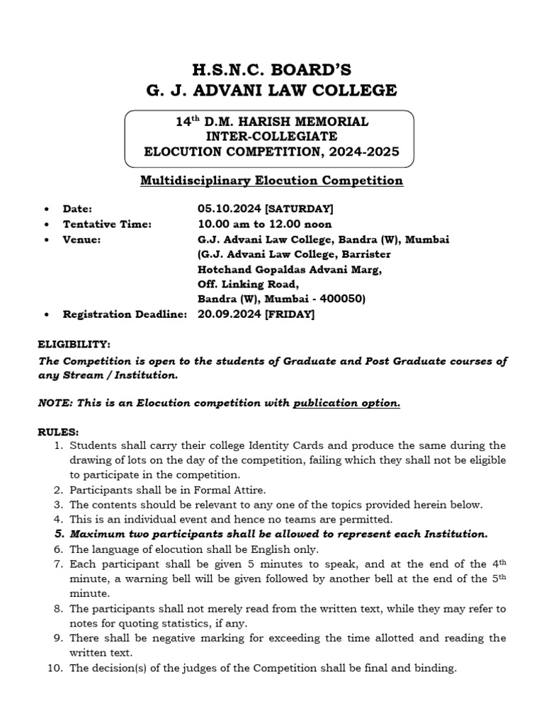 Rules and Regulations - D.M.HARISH MEMORIAL INTER-COLLEGIATE ELOCUTION ...