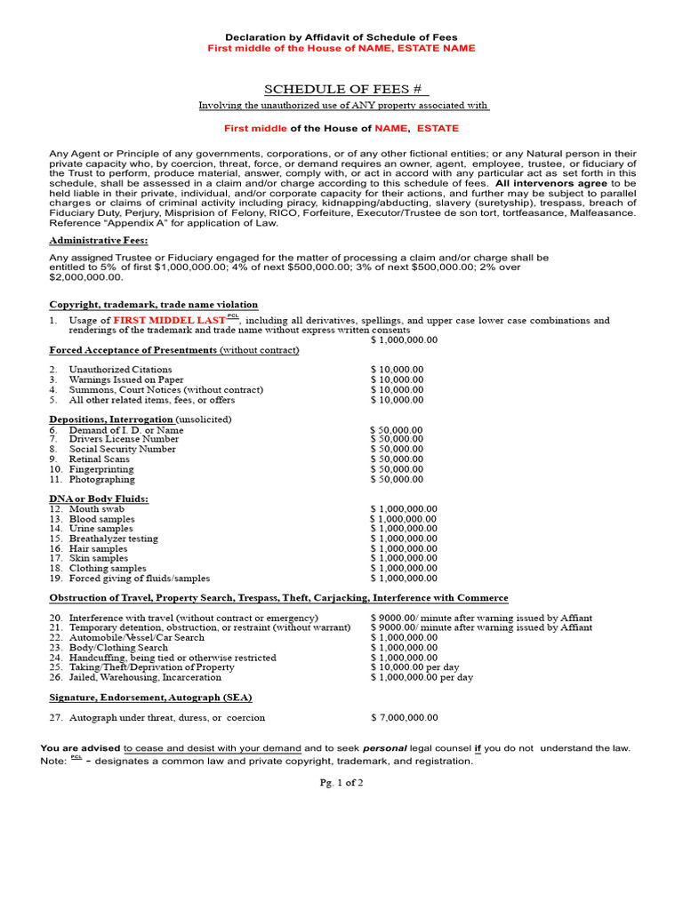 TEMPLATE Fee Schedule | PDF