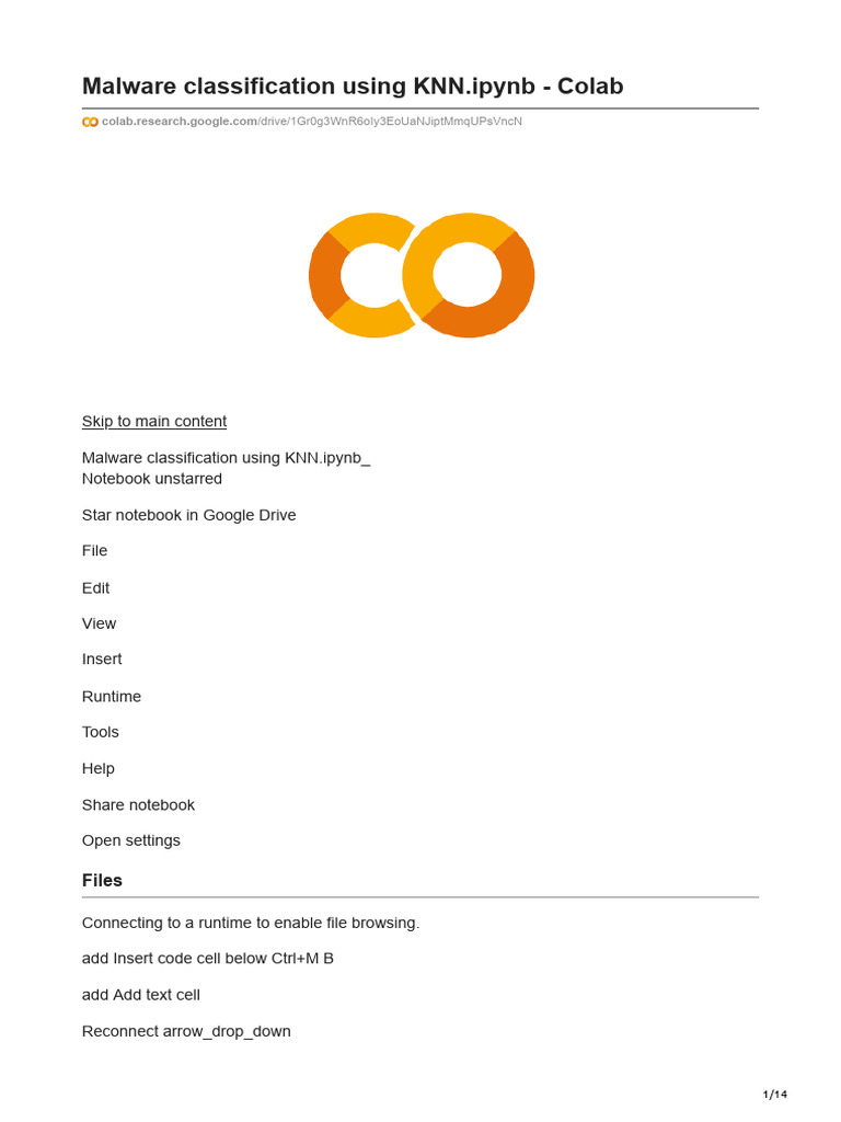 Malware Classification Using KNN - Ipynb - Colab: Files | PDF