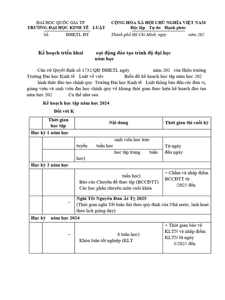 Ke Hoach Nam Hoc 2024 2025 | PDF