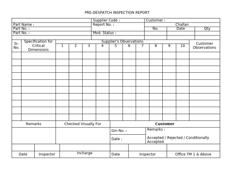 Pre-Despatch Inspection Report | PDF