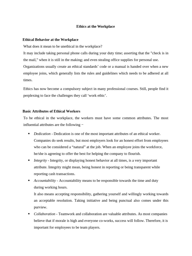 Workplace Ethics and Employee Conduct | PDF | Copyright | Career & Growth