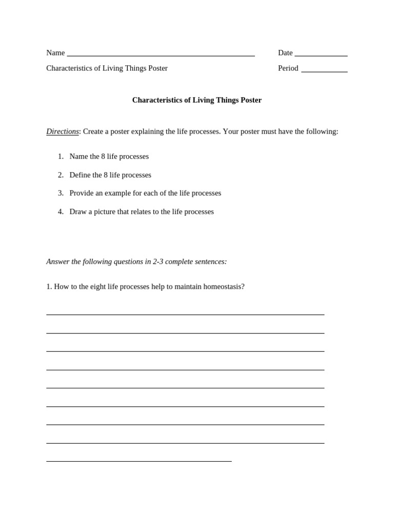 Characteristics of Living Things Poster | PDF