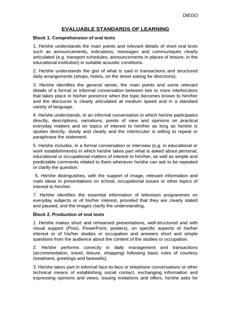 Evaluable Standards of Learning | PDF