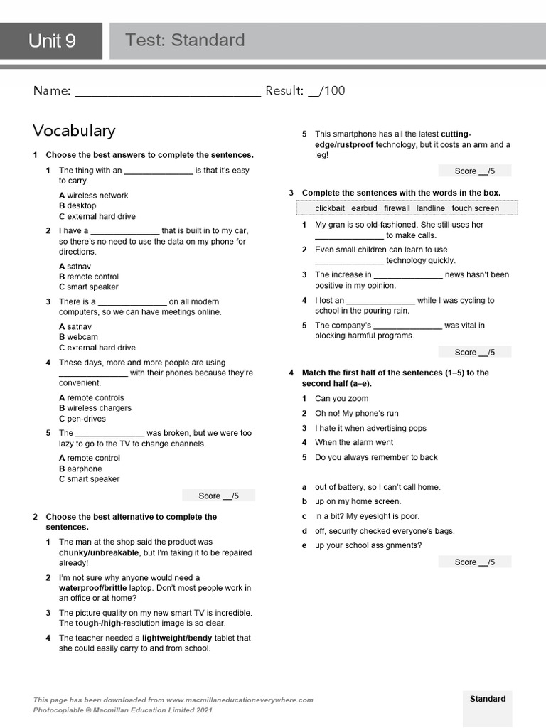 B2 U9 Standard Test | PDF