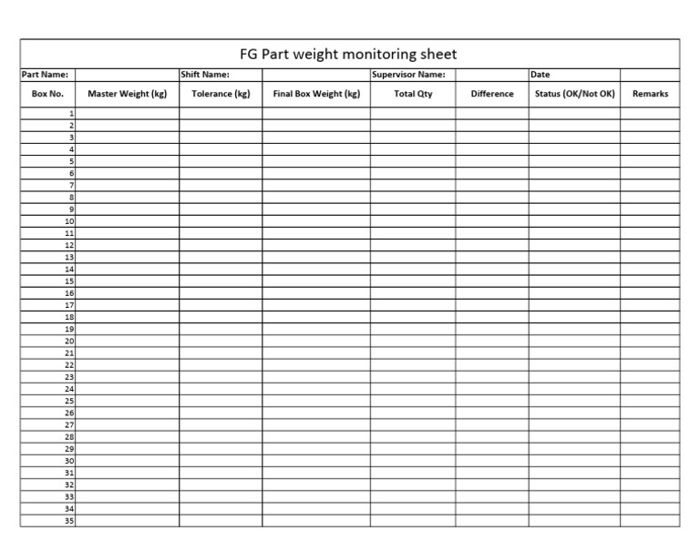 FG Weight Monitoring Sheet | PDF