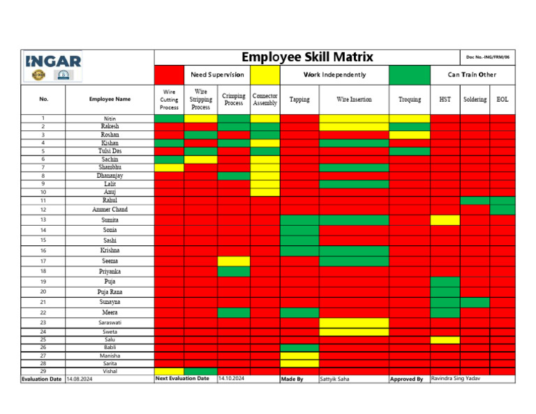 Skill Matrix Mandm Pdf