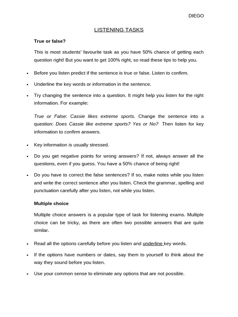 Listening Tasks | PDF