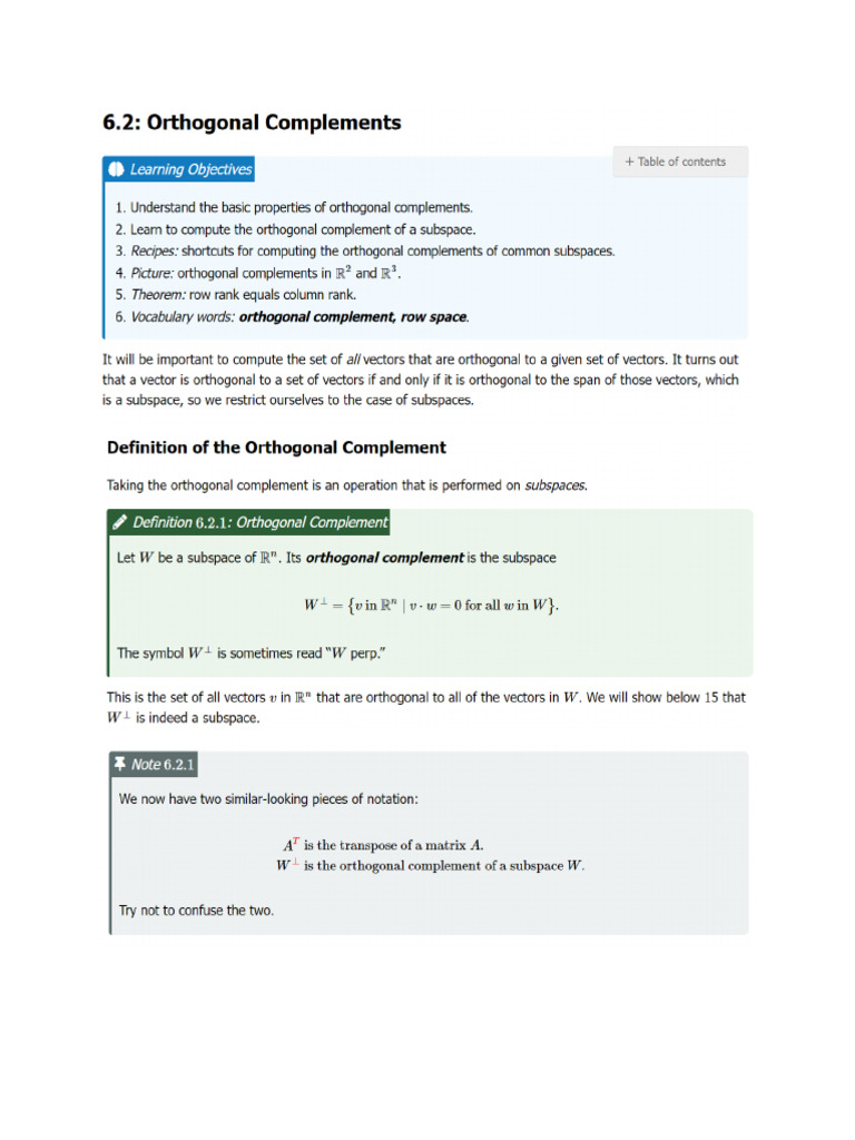 Orthogonal Complement | PDF