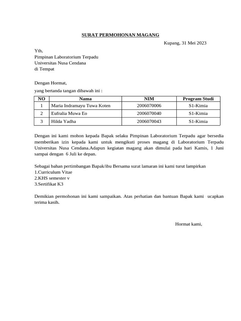 Surat Permohonan Magang.(1) | PDF