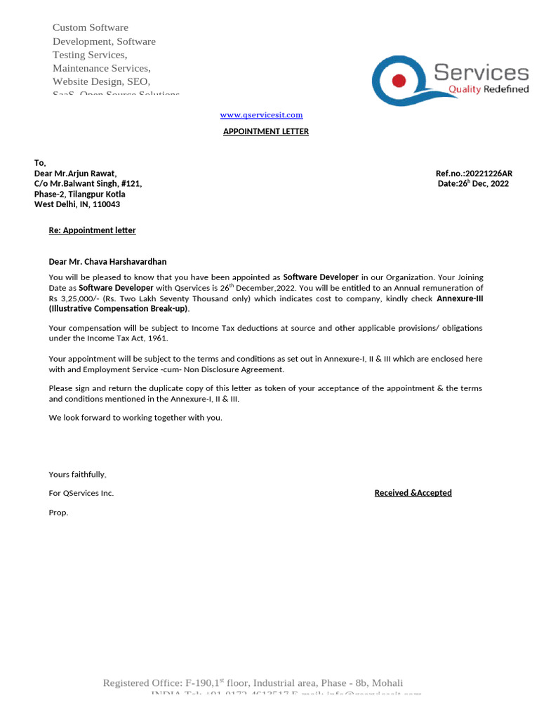 Appointment Letter Zoho | PDF