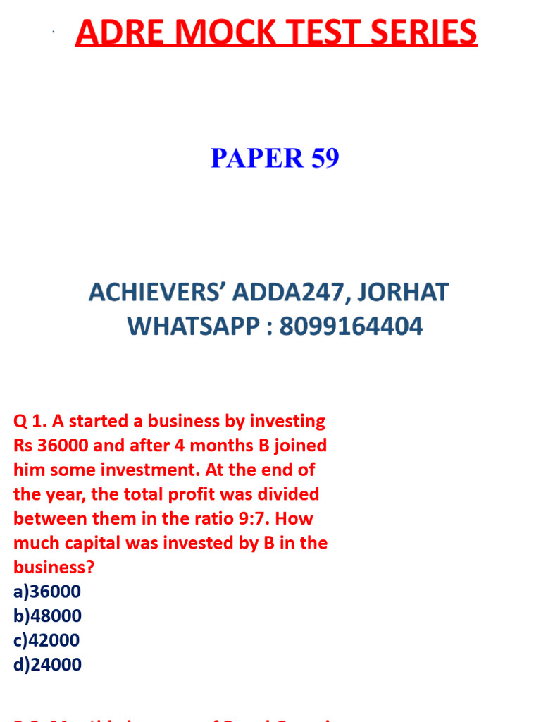 Adre Mock Test 59 | PDF