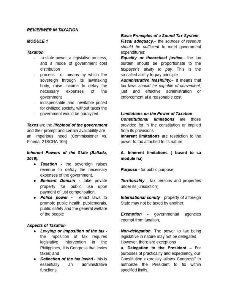 Taxation Reviewer | PDF