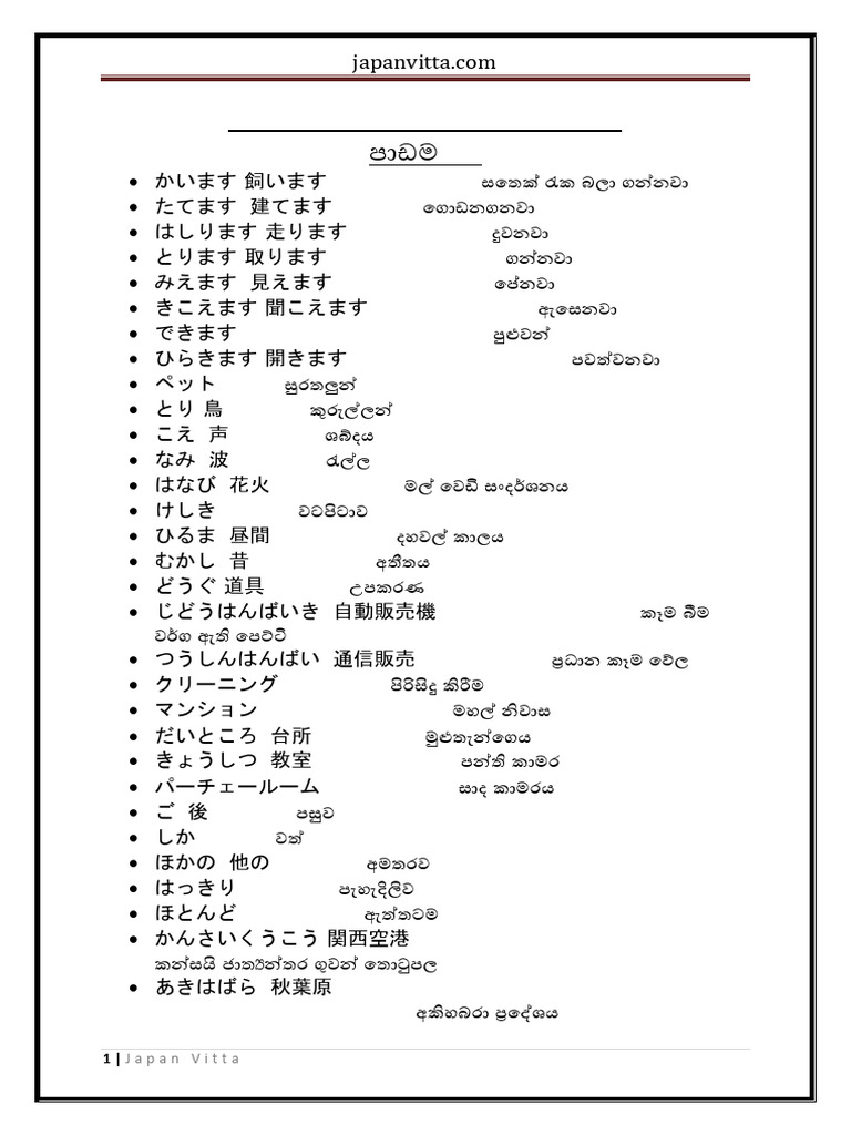 Minna Vocabulary 27 | PDF