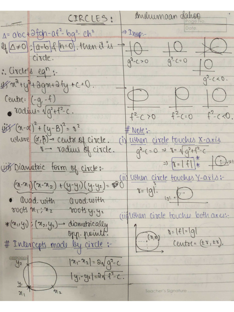 Circles Short Notes | PDF