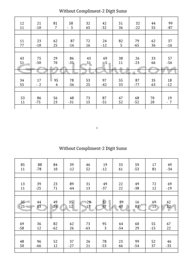 Without Compliment 2 Digit Sums | PDF