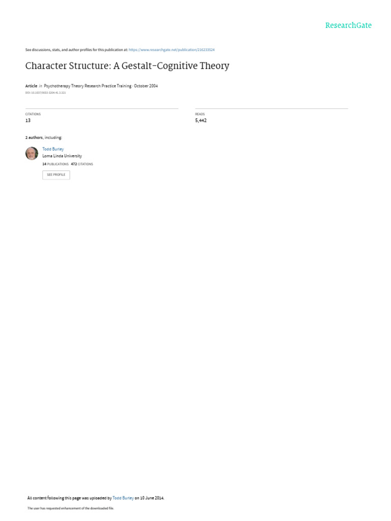 Character Structure a Gestalt-Cognitive Theory | PDF