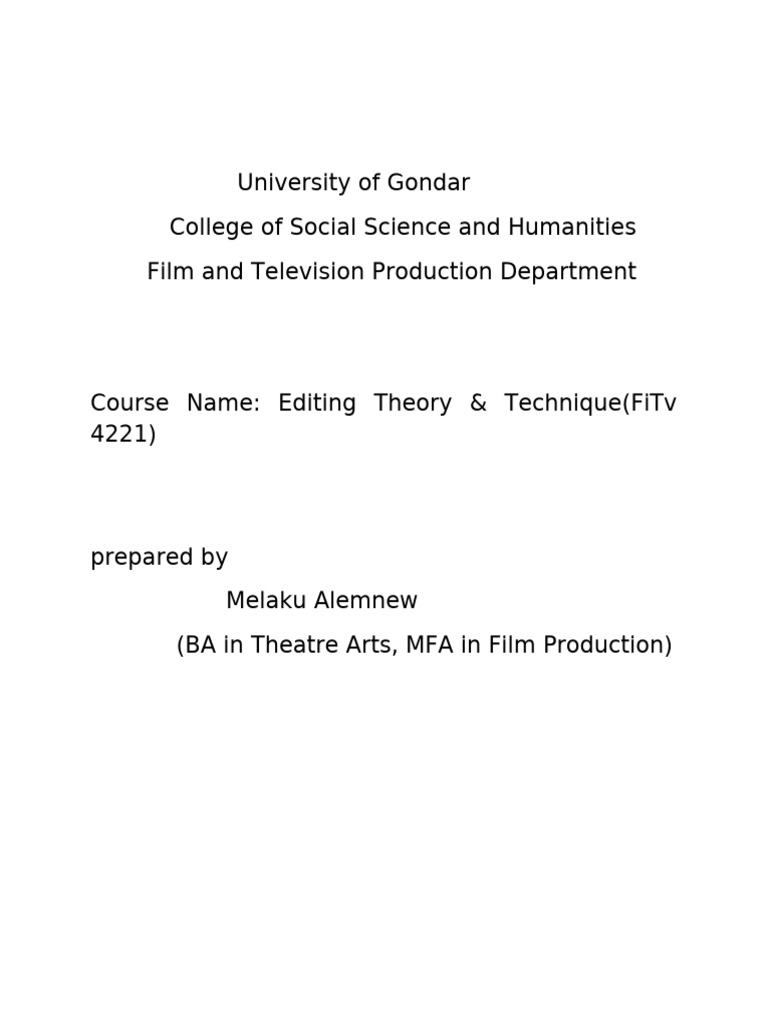 Video Editing Theory Hand Out by Melaku Alemnew PDF | PDF