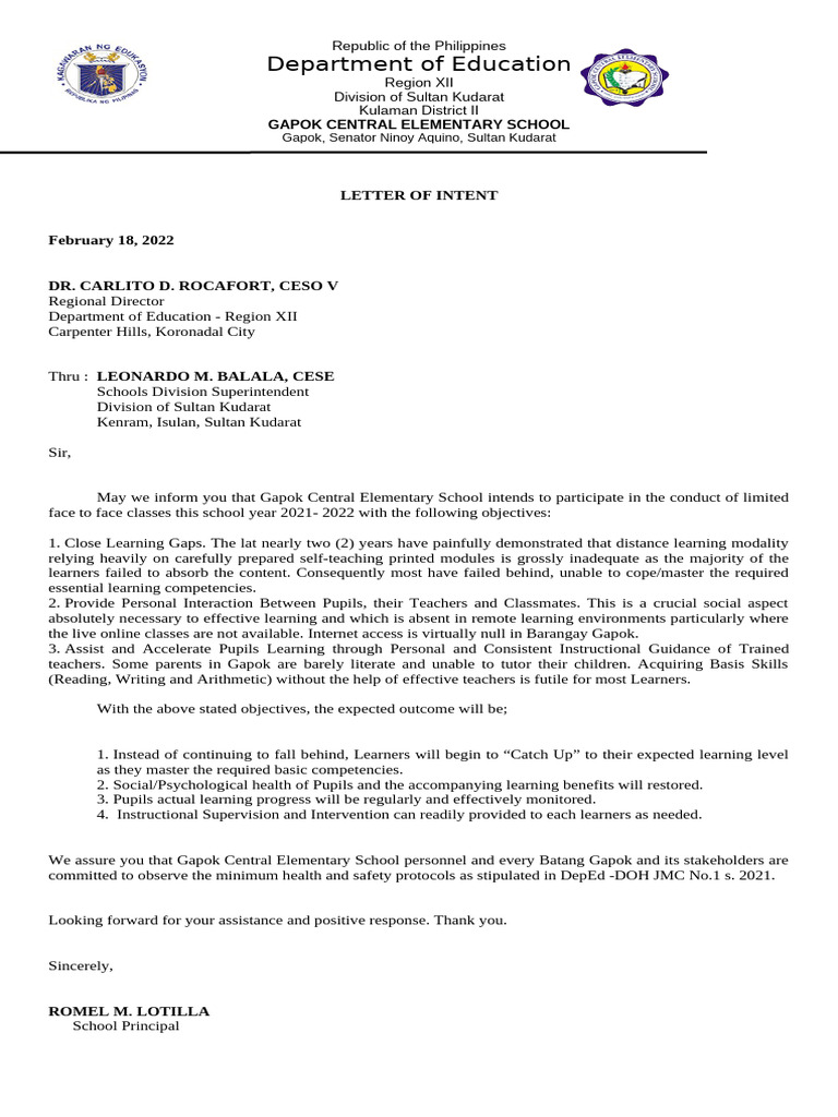 Letter of Intent | PDF