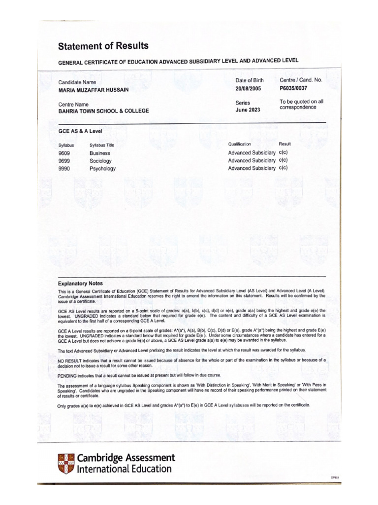 Statement of Results A Level | PDF