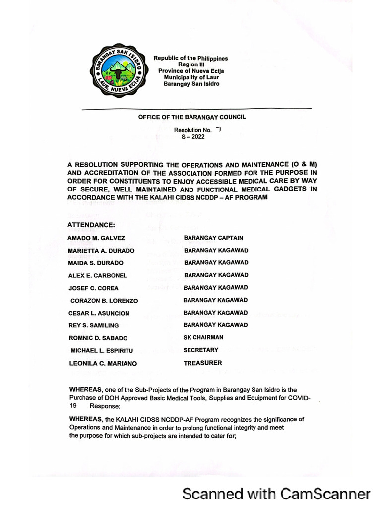 Phase I San Isidro O&M Recognized BLGU | PDF