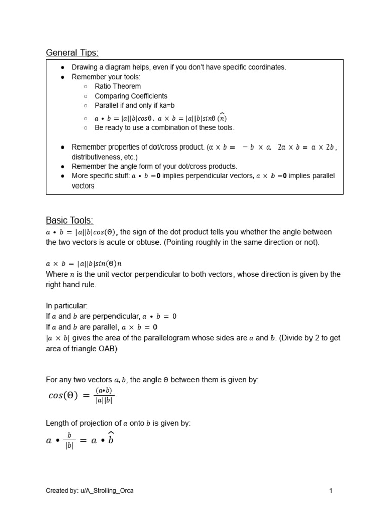 Vectors Notes + | PDF