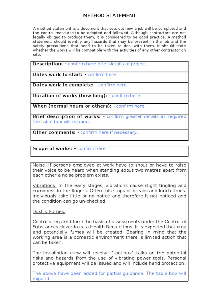 Method Statement | PDF | Prevention | Occupational Safety And Health