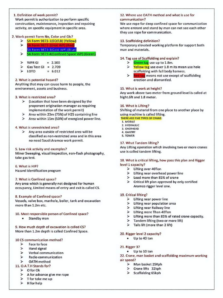 Aramco Safety Q&A | PDF