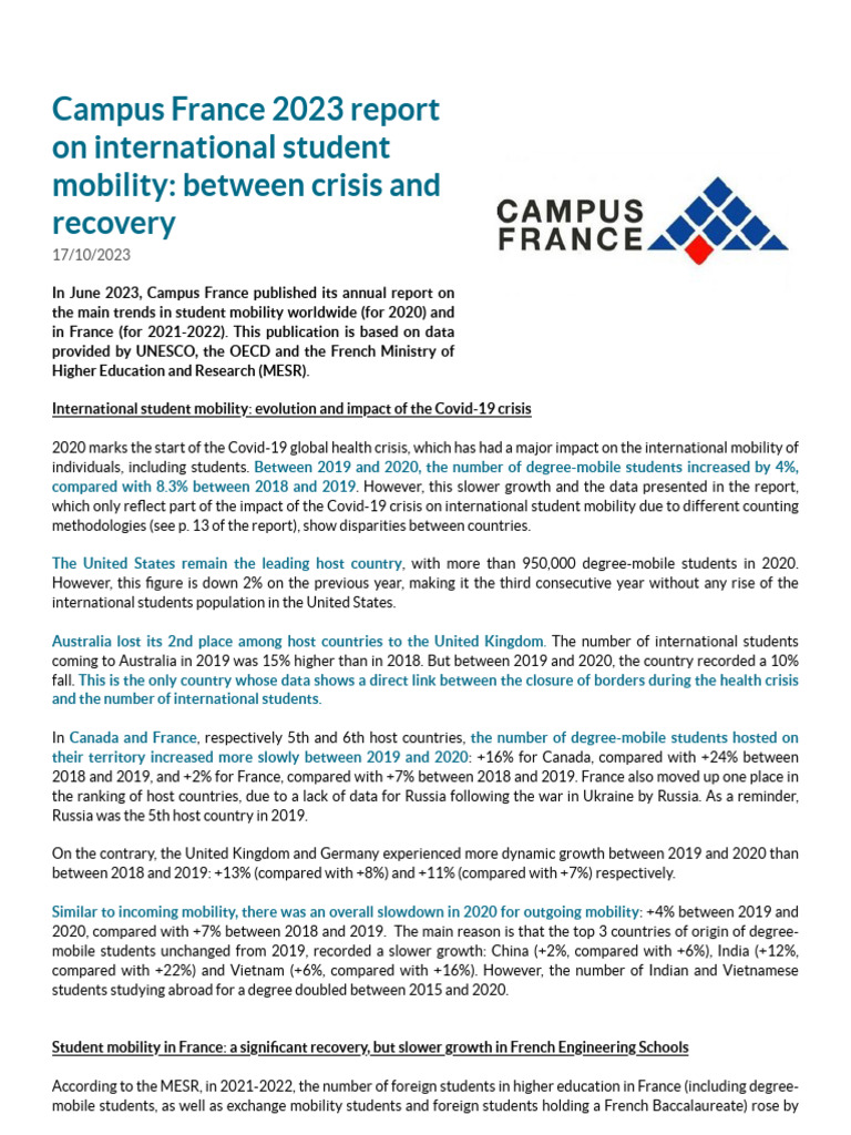 Campus France 2023 Report On International Student Mobility - Between ...