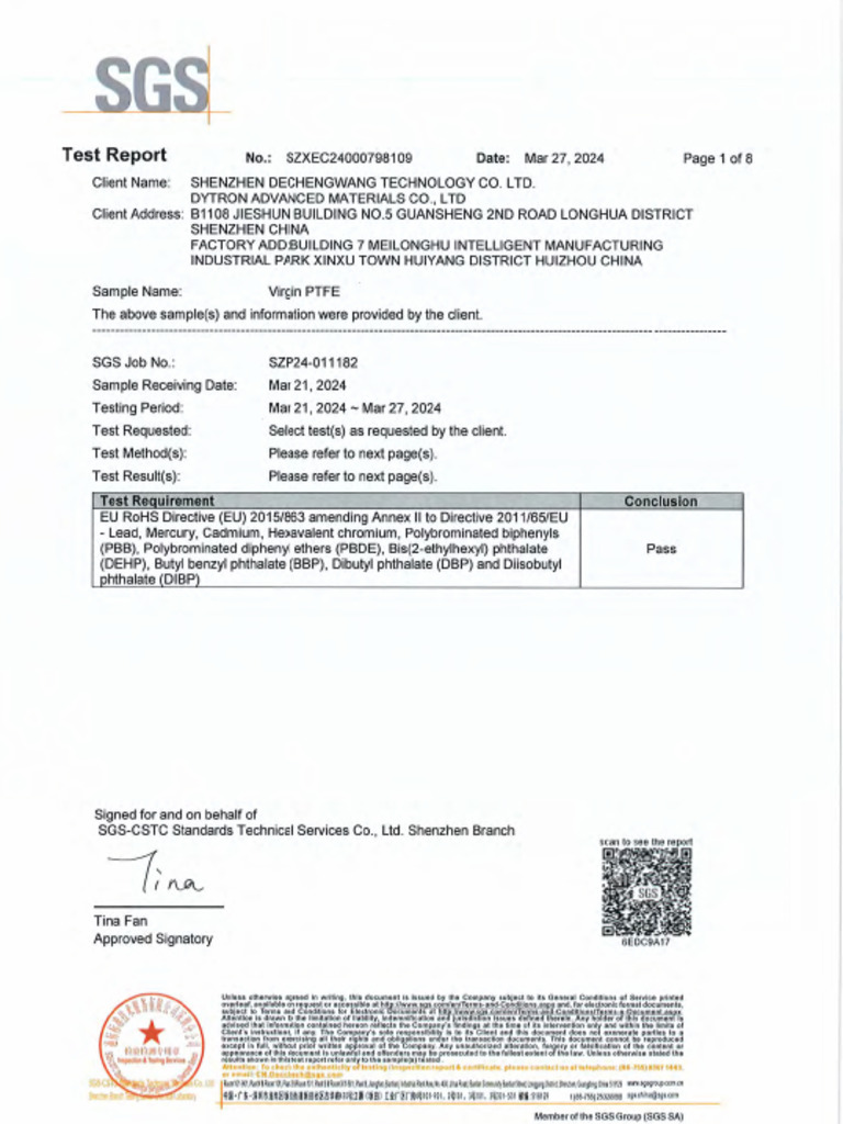 2024 SGS Test Report - DCW&Dytron | PDF 2024 SGS Test Report - DCW&Dytron | PDF