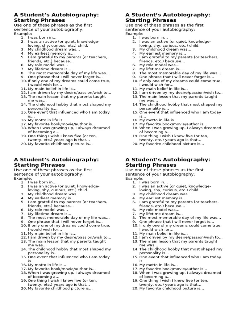 Sample Template For Autobiographical Essay | PDF