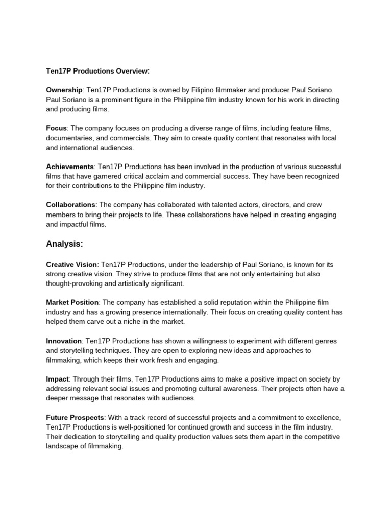 TEN17PPhilippines Movie Production Case Study With Info Graph Guide | PDF