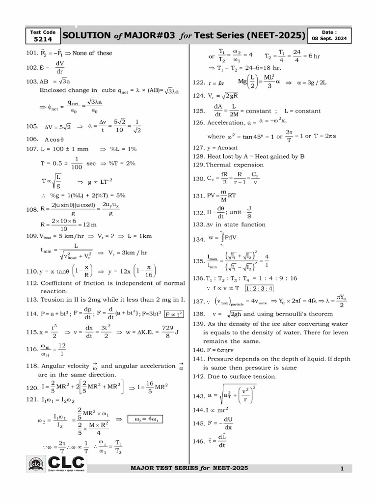 Soln. NEET-TS MAJOR#3 CODE-5214 | PDF
