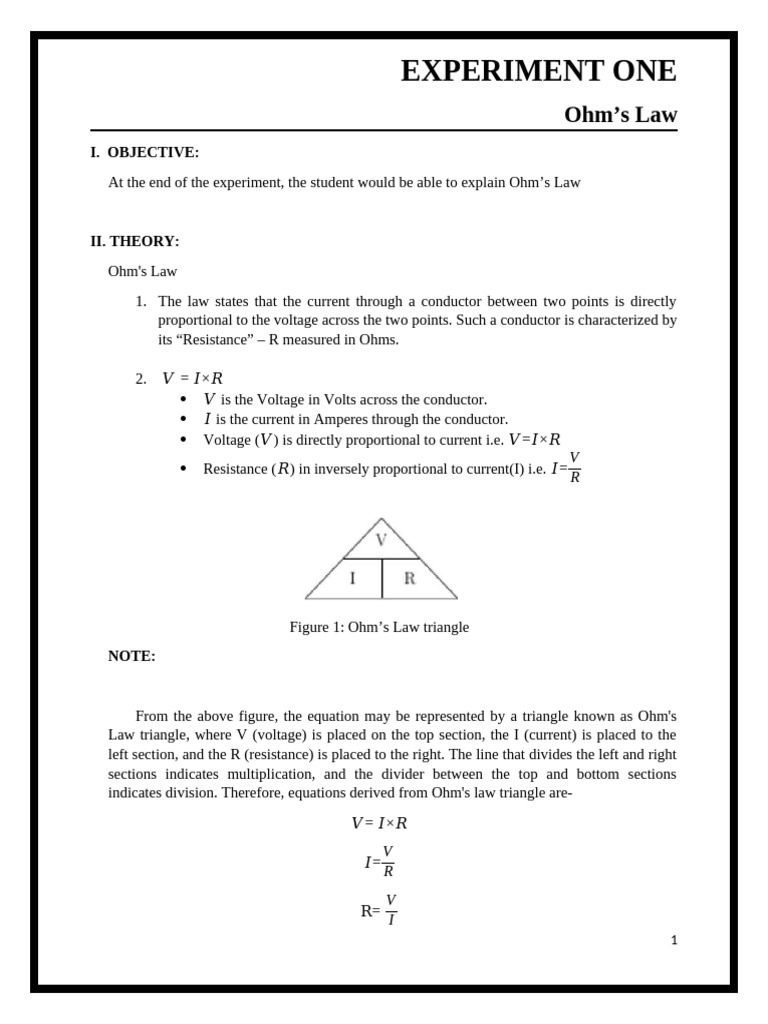 Experiment 1 - Ohms Law | PDF