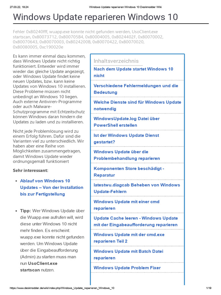 Windows Update Reparieren Windows 10 Deskmodder Wiki | PDF
