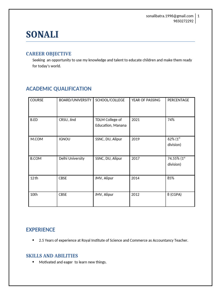 Sonali Resume Recent | PDF