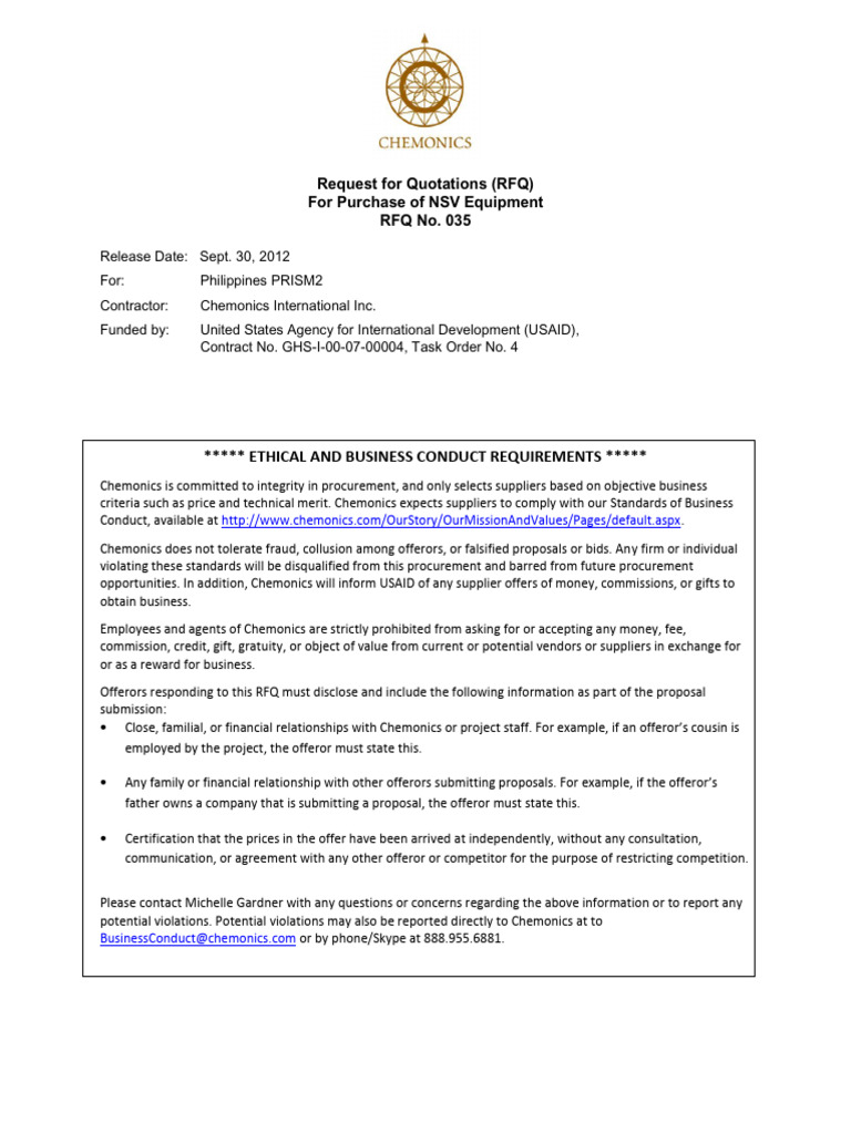 Request For Quotation (Medical Equipment) - PRISM2 | PDF