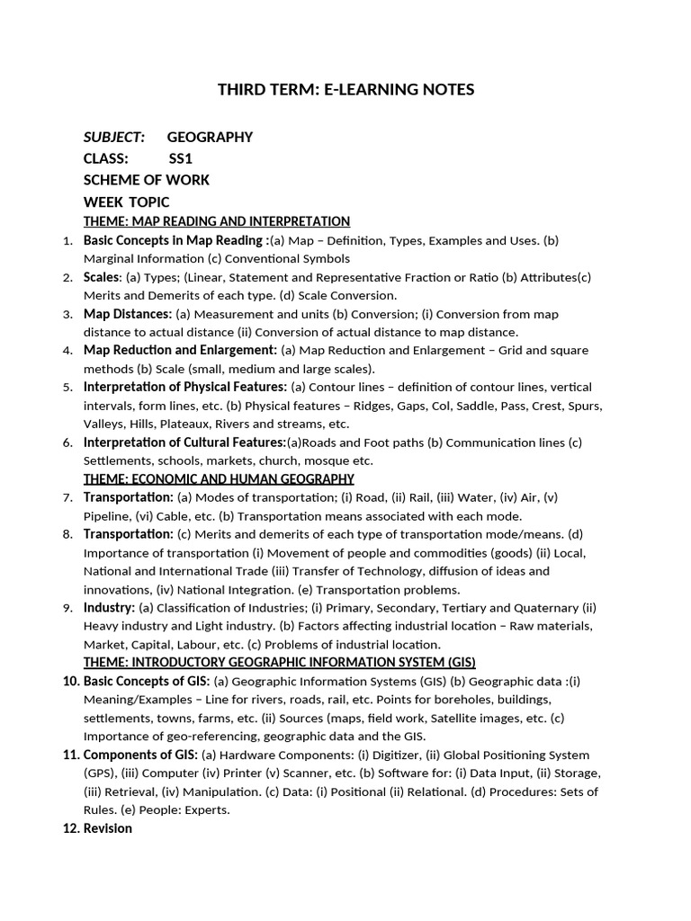 SS1 3RD Term Geog E-Notes WKS1-4 | PDF
