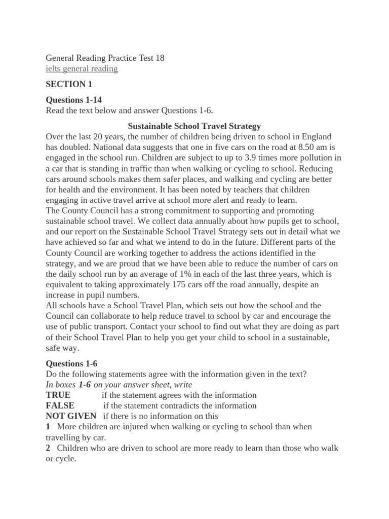 General Reading Practice Test 18 | PDF