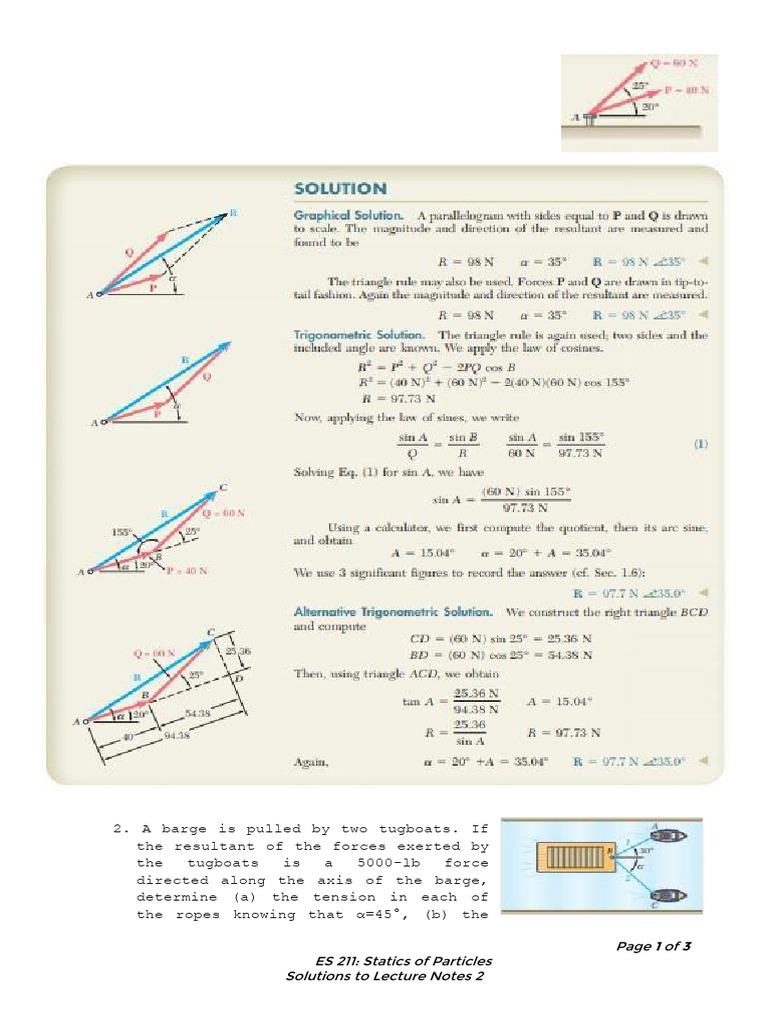 ES 211 2. Statics of Particles SOLUTIONS | PDF
