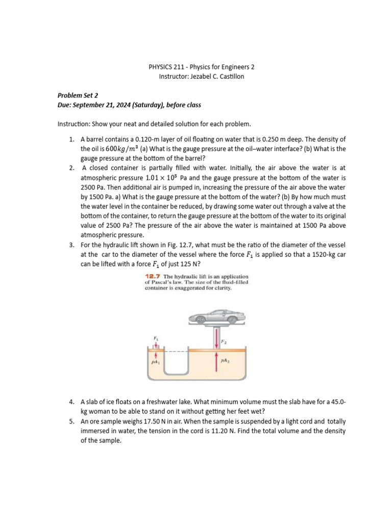 PHYSICS 211 Problem Set 2 | PDF
