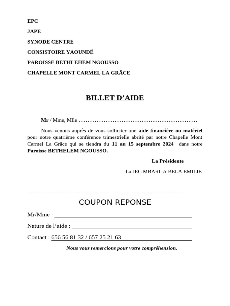 Billet D'aide | PDF