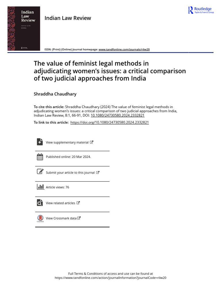 The Value of Feminist Legal Methods in Adjudicating Women S Issues A ...