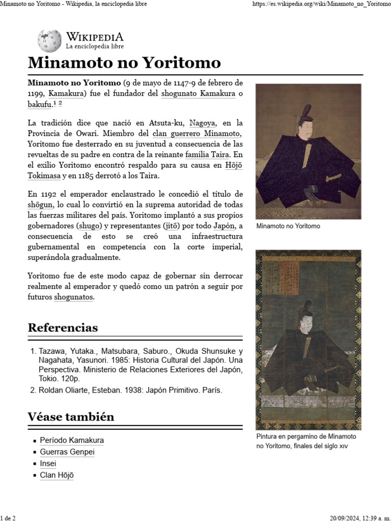 Minamoto No Yoritomo - Wikipedia, La Enciclopedia Libre | PDF