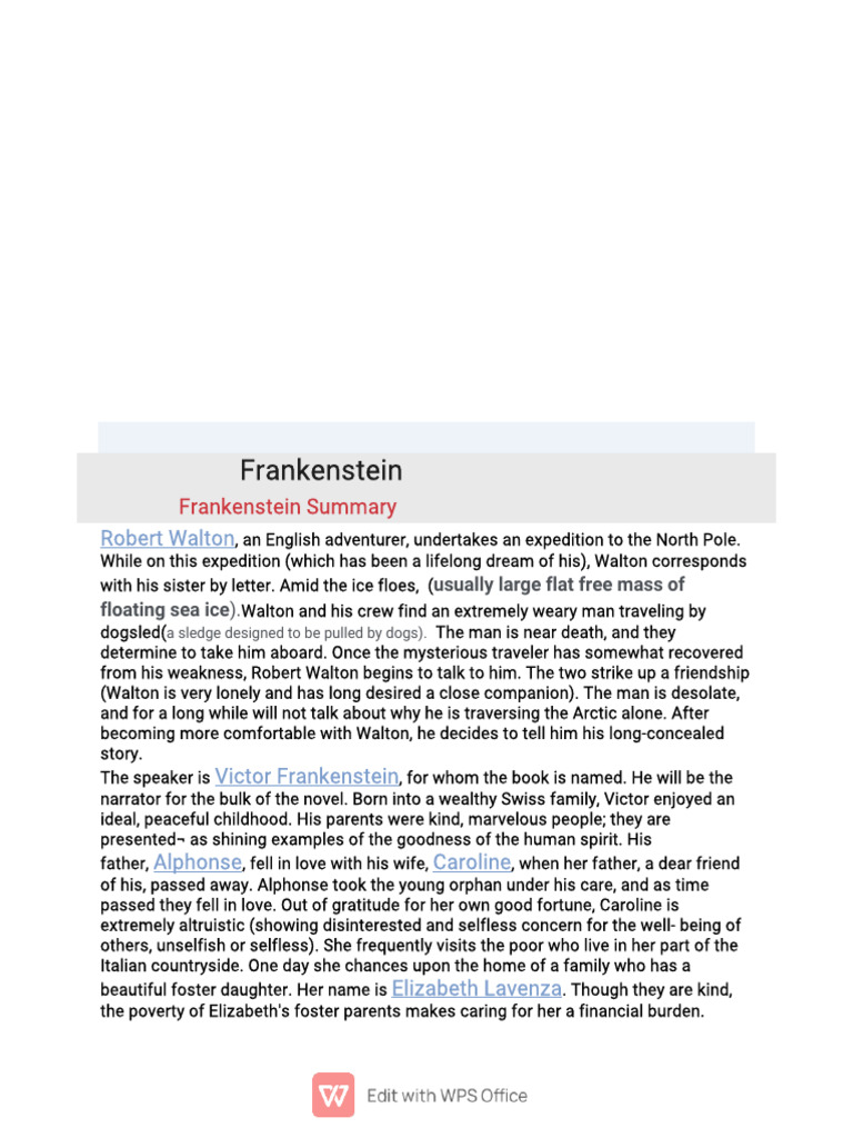 Frankenstein Summary | PDF