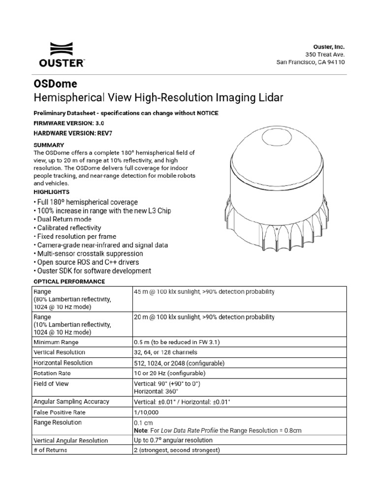 Ouster Osdome Rev7 Datasheet | PDF